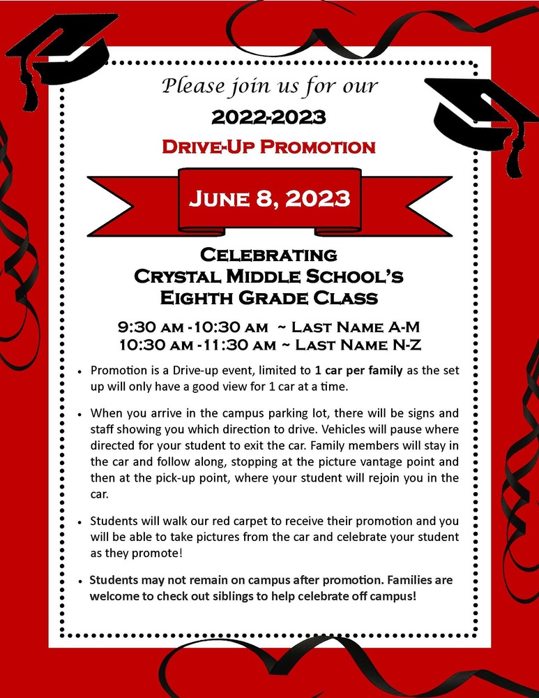 8th Grade Drive-Thru Promotion | Crystal Middle School